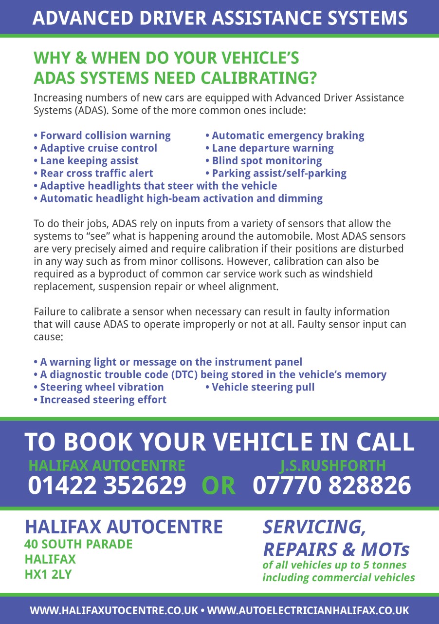 ADAS – Advanced Driver Assistance Systems – Servicing - Halifax Autocentre